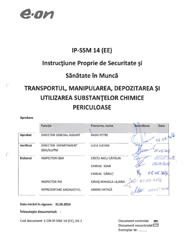 Ip-Ssm 14 (Ee) - Transportul, Manipularea, Depozitarea Si Utilizarea Substan+Üelor Chimice ...