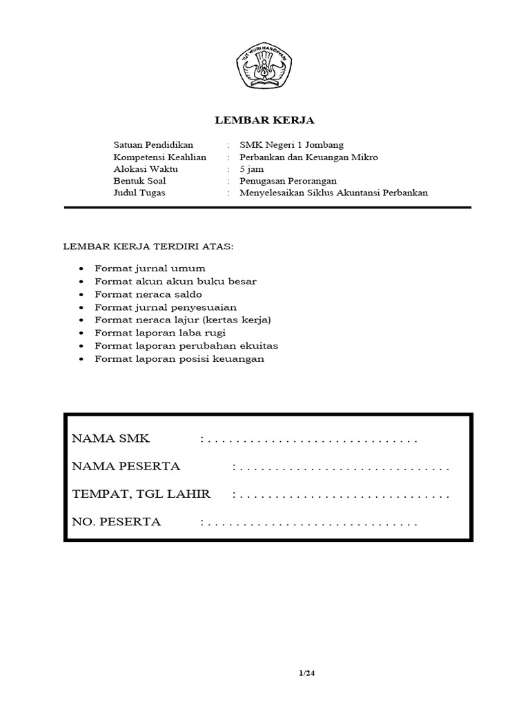 KERTAS KERJA (Jobsheet) SIKLUS AKUNTANSI PERBANKAN | PDF