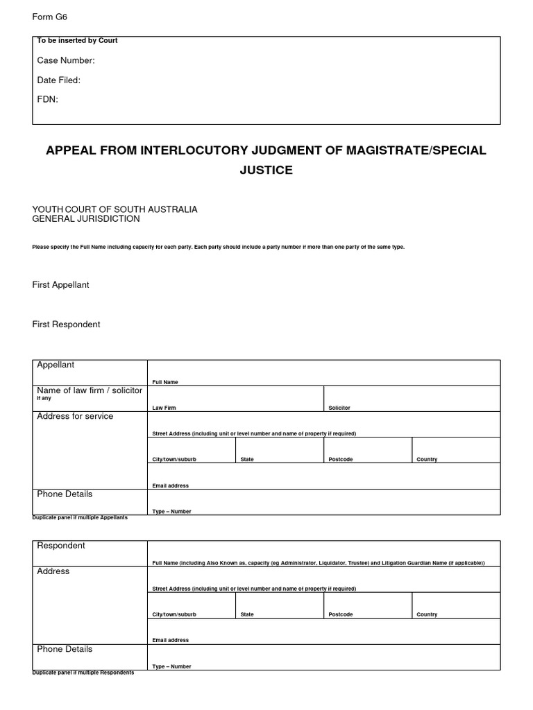 Form G6 - Appeal From Interlocutory Judgment of Magistrate or Special ...