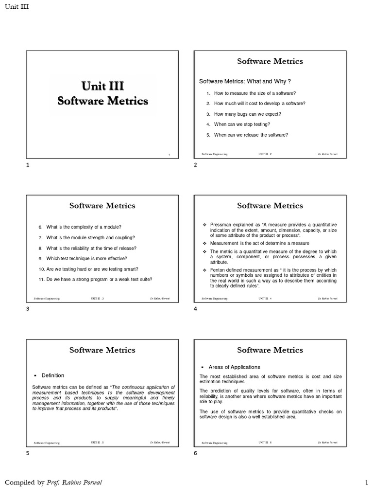 Unit 3 Software Metrics Rabins At Csjmu 6 Slides Handouts Pdf Reliability Engineering