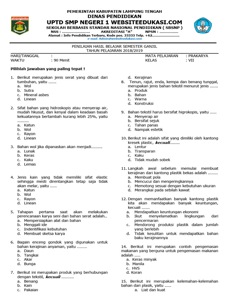Soal Pas Prakarya KLS 7 | PDF