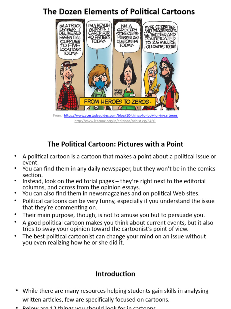 The Dozen Elements of Political Cartoons | PDF | Cartoon | Color