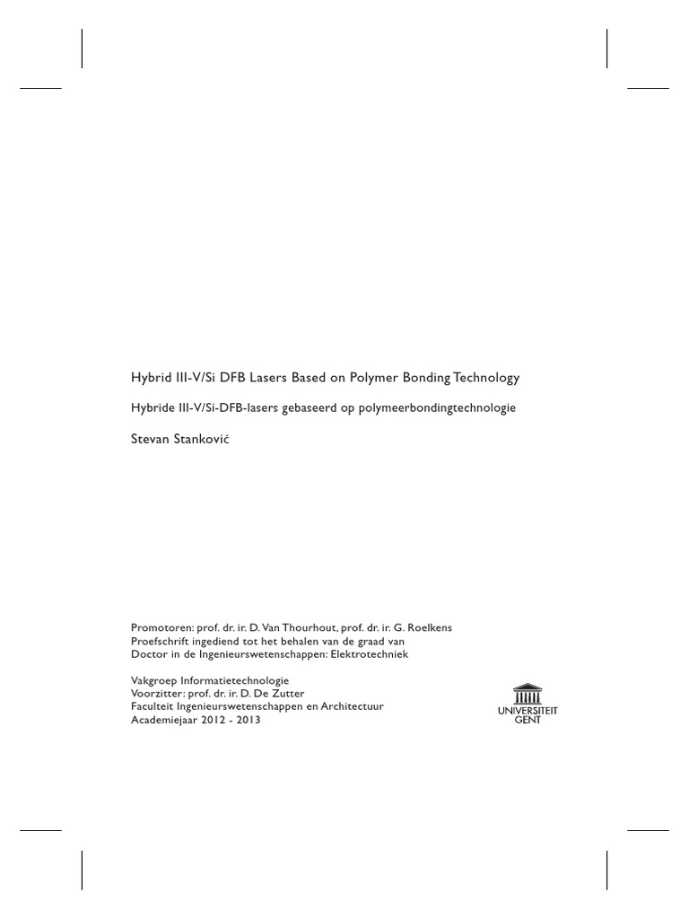 Hybrid III-V - Si DFB Lasers Based On Polymer Bonding Technology Stevan ...