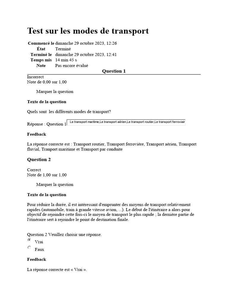 Test Sur Les Modes de Transport | PDF | Transport | Mode de transport
