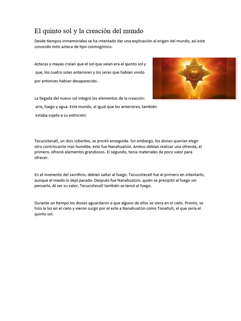 El Quinto Sol y La Creación Del Mundo | PDF