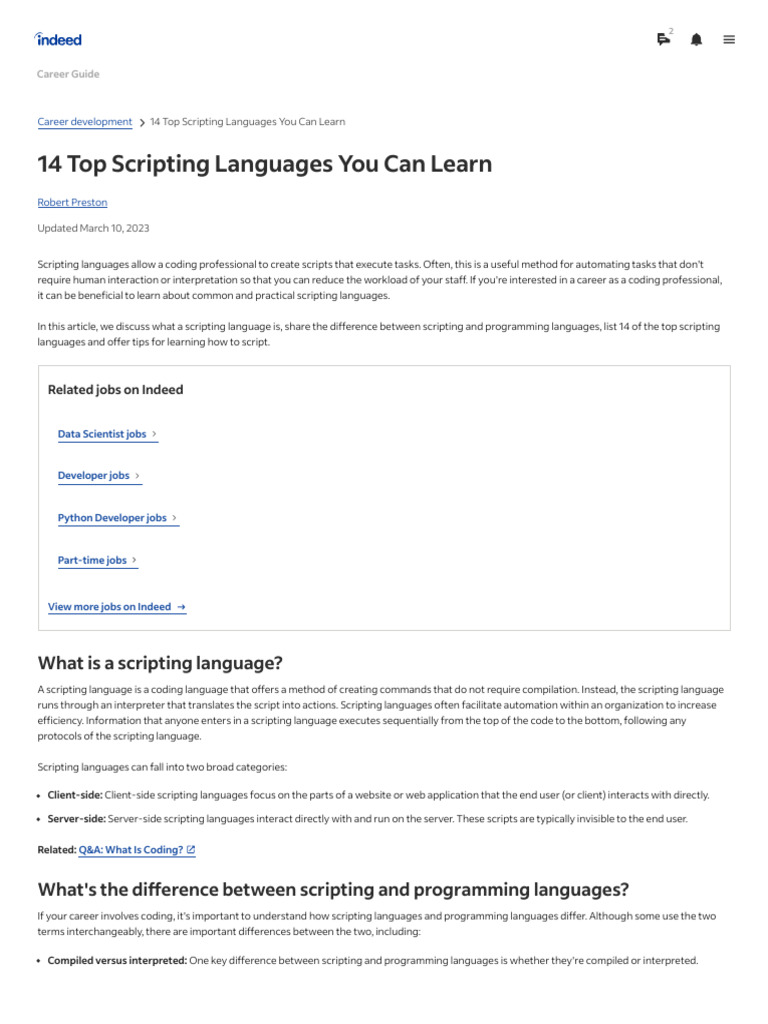 14 Top Scripting Languages You Can Learn Pdf Scripting Language Dynamic Web Page