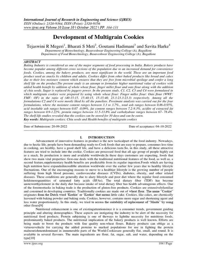 development of multigrain cookies | PDF | Dietary Fiber | Diet & Nutrition