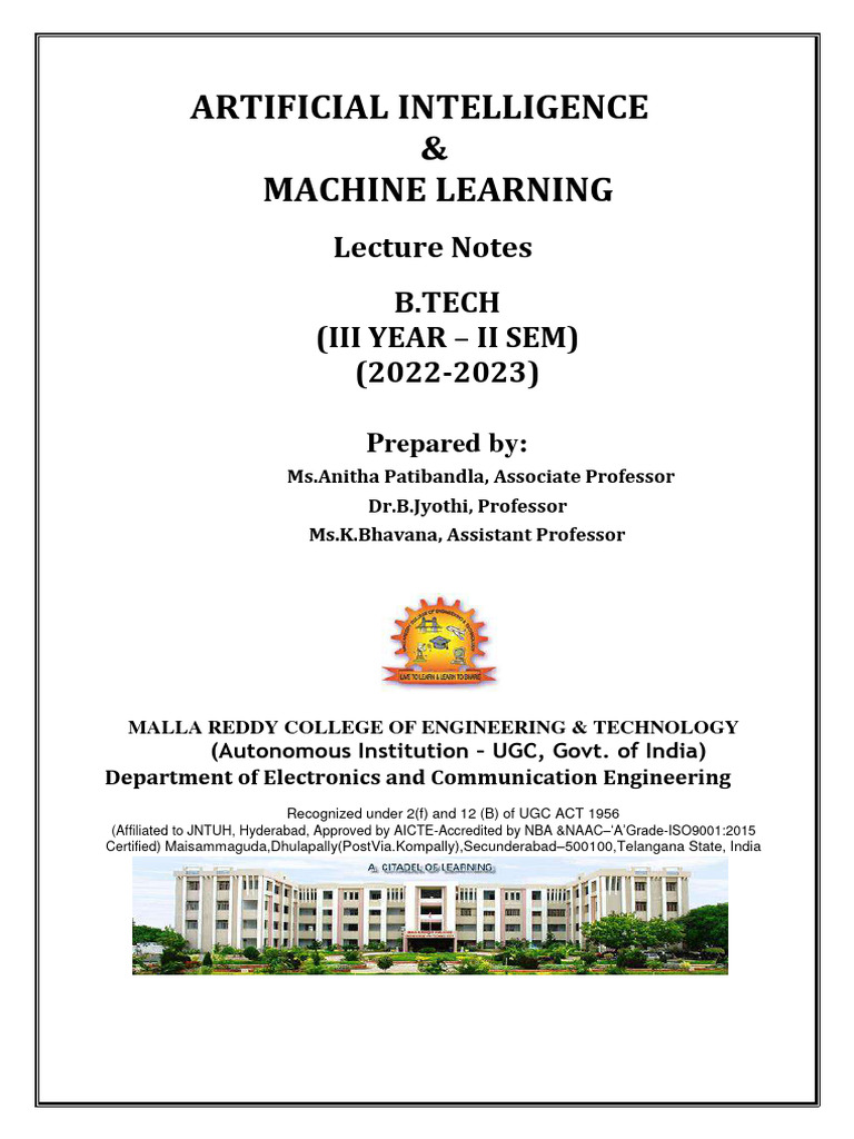 Ai & ML Digital Notes | PDF | Artificial Intelligence | Intelligence ...