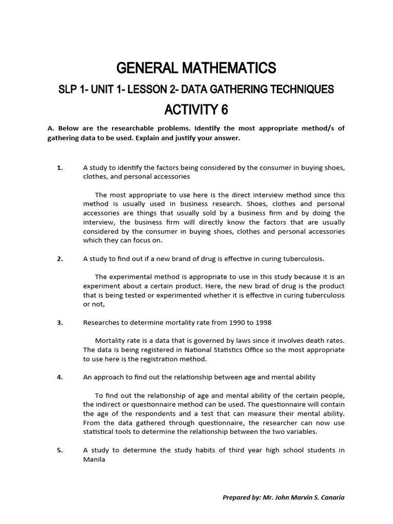 SLP 1 - Unit 1 - Lesson 2 - Activity 6 (Statistics and Probability) | Download Free PDF ...