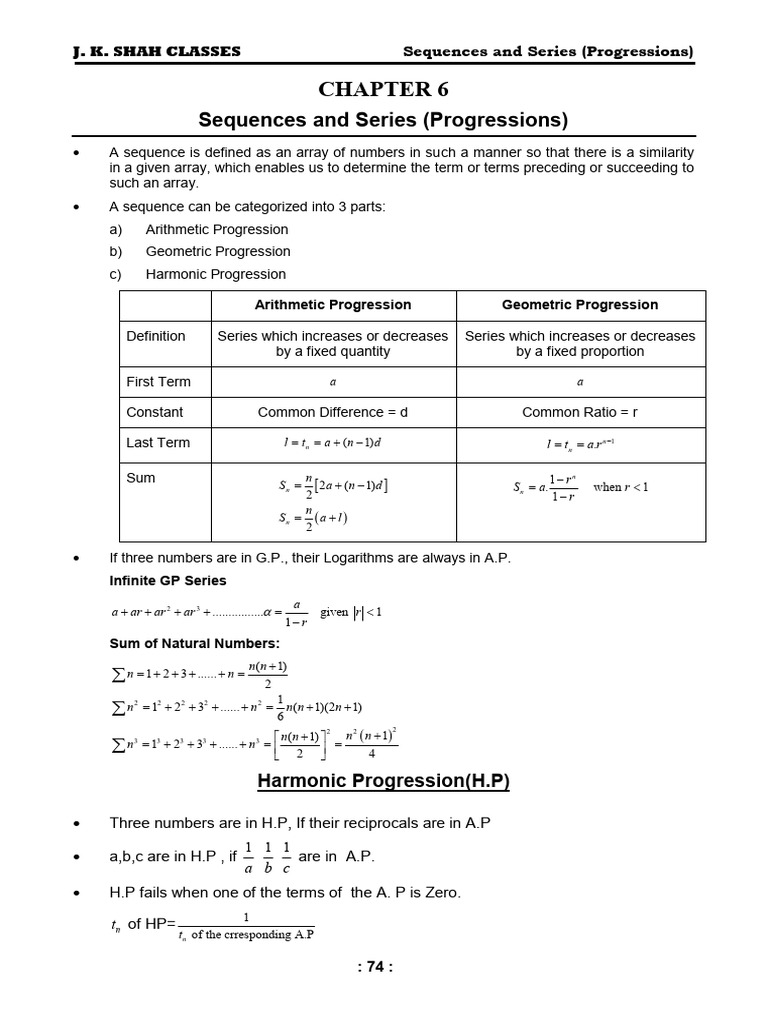 Sequences and Series (Progressions) | PDF | Mean | Mathematics