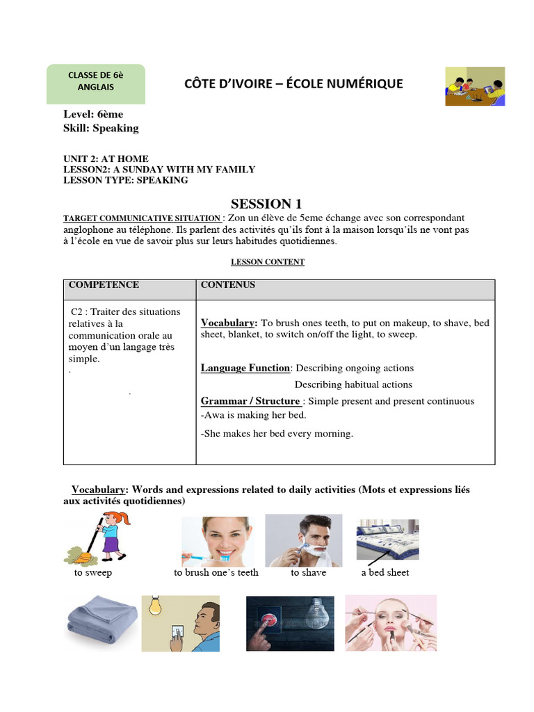 Unité 2 Leçon 2 6e Pdf Workweek And Weekend Linguistics