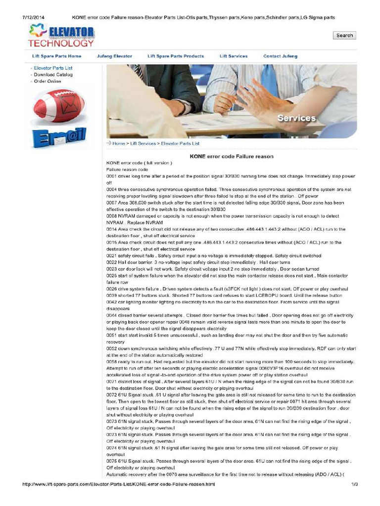 Kone Error Code Failure Er Partslg Sigma Parts | PDF