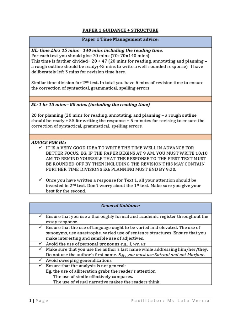 Paper 1 Time Management & Structure Guide | PDF | Language Mechanics ...