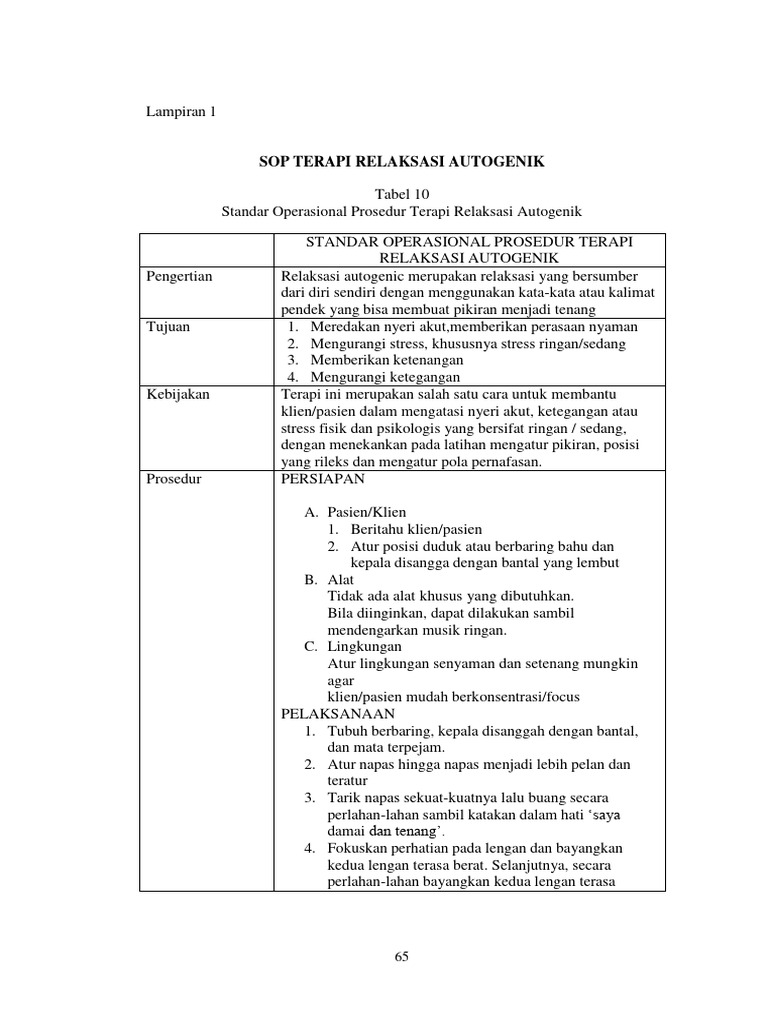 SOP Terapi Relaksasi Autogenik | PDF | Pengembangan Diri