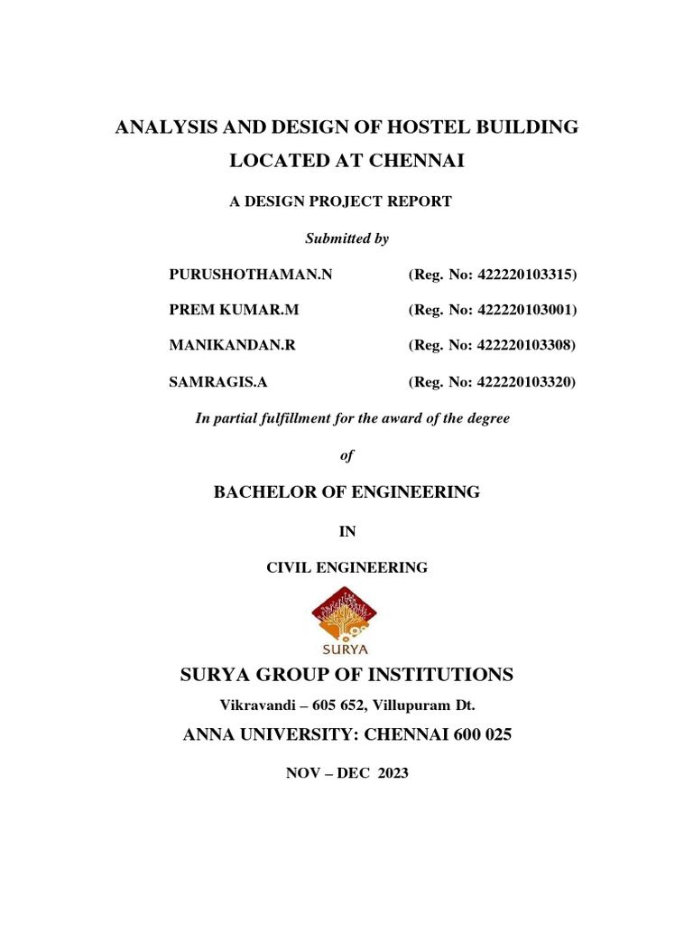 Analysis and Design of Hostel Building | PDF | Bending | Beam (Structure)