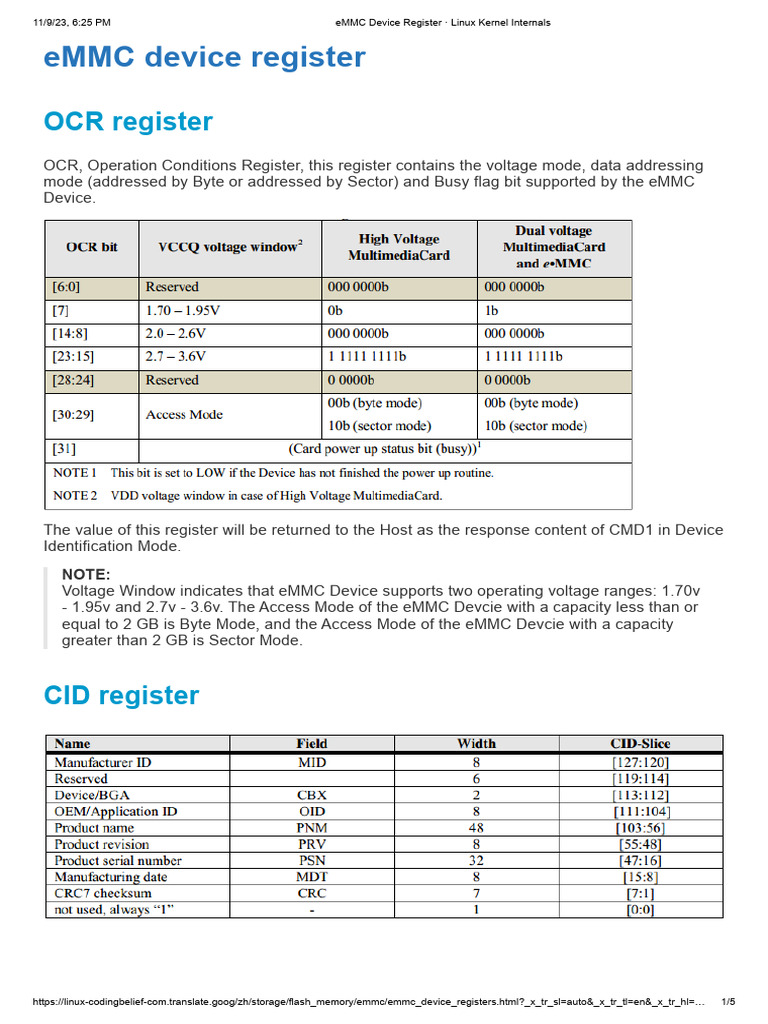 eMMC Device Register Linux Kernel Internals | PDF