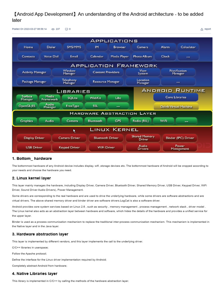 【Android App Development】Understanding of Android Architecture | PDF | Device Driver | Android ...