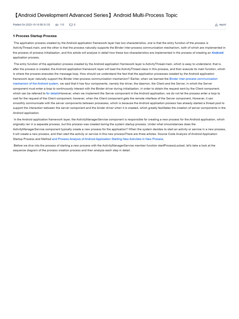 【Android Development Advanced Series】Android Multi-Process Topic | PDF | Process (Computing ...