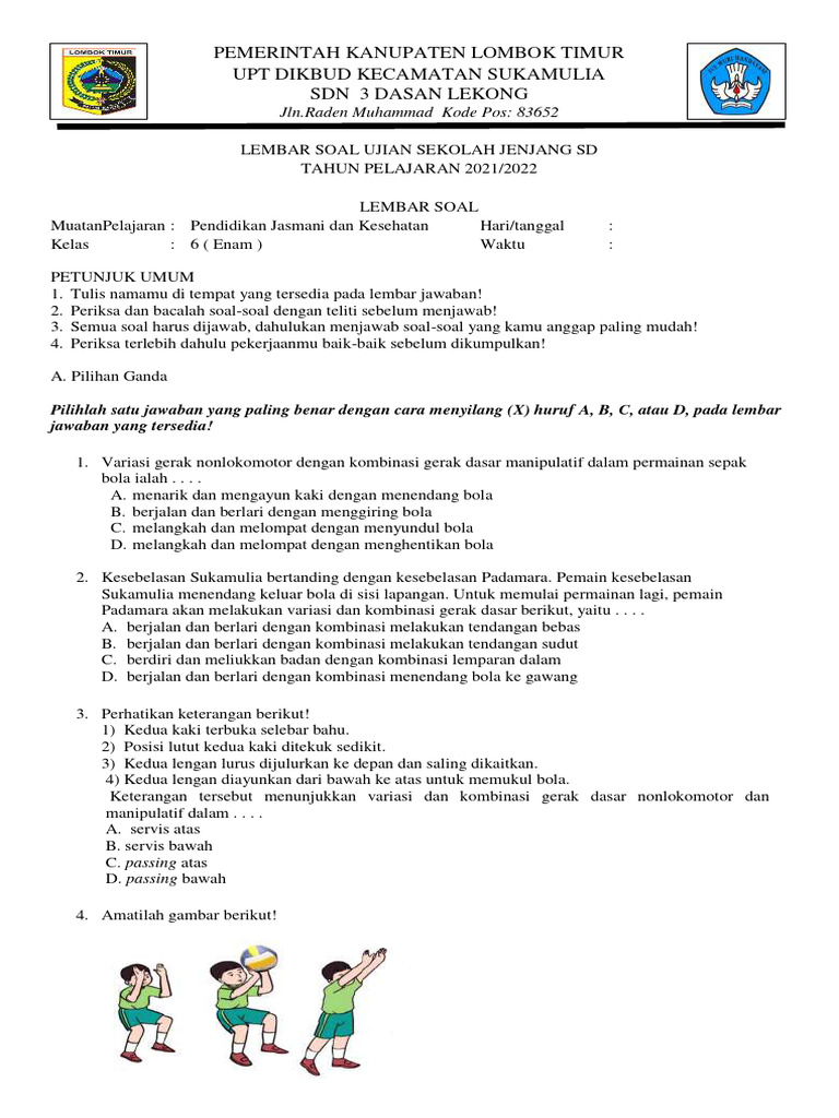 NASKAH SOAL PJOK KELAS 6 | PDF