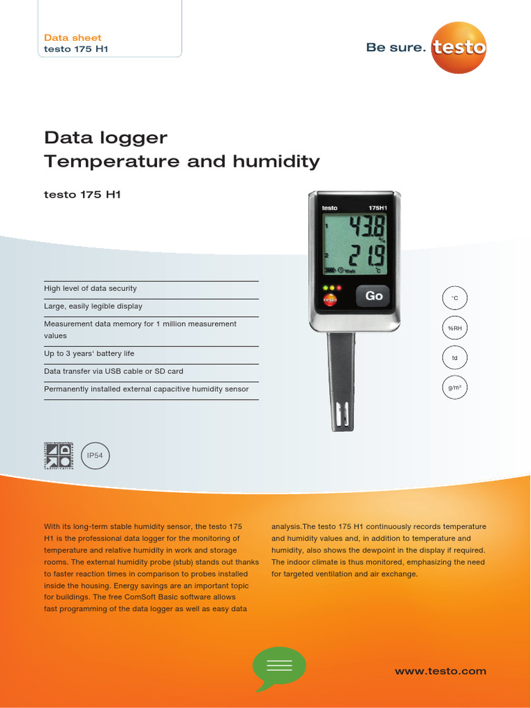 Testo 175 H1 Data Sheet | PDF | Humidity | Manufactured Goods