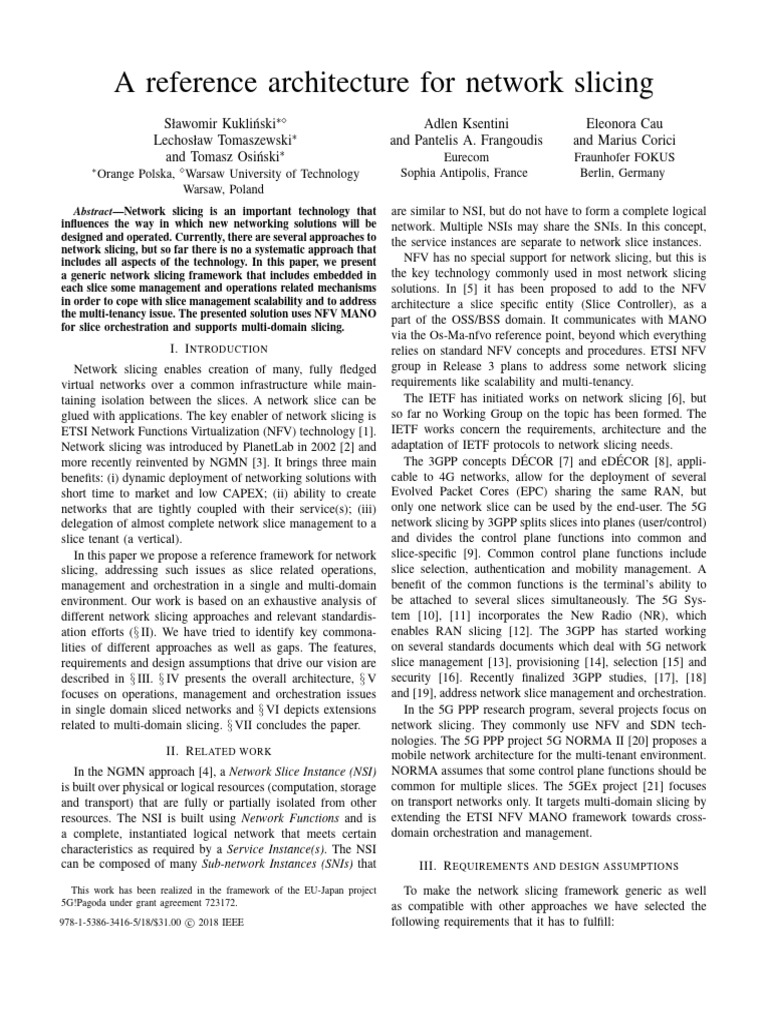 A Reference Architecture For Network Slicing | PDF | Computer Network | Information Technology