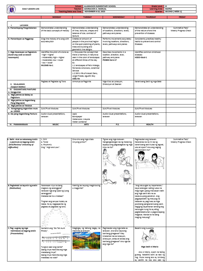 DLL Mapeh-3 Q2 W1 | PDF