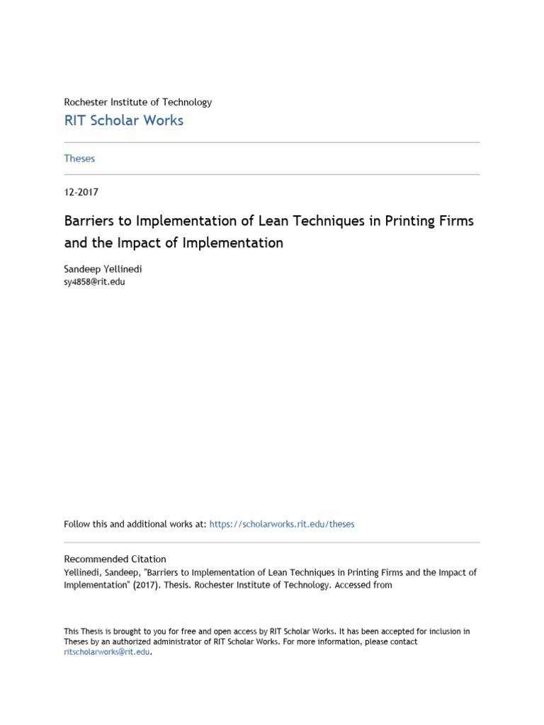 Barriers To Implementation of Lean Techniques in Printing Firms A | PDF | Six Sigma | Lean ...