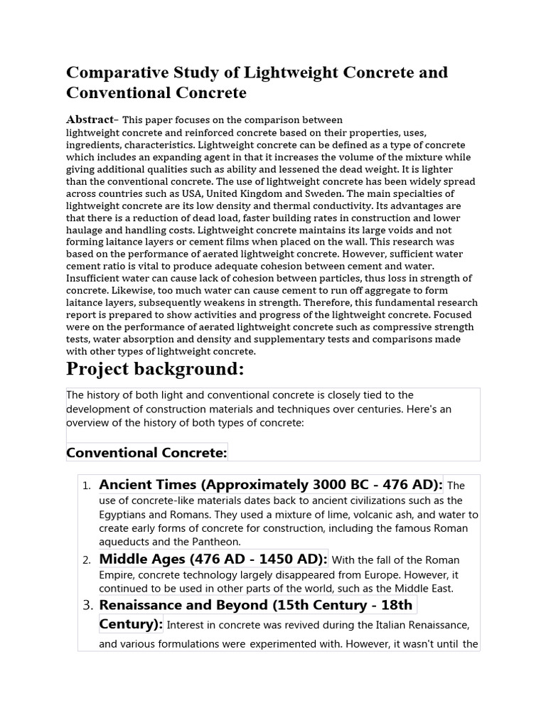 Comparative Study of Lightweight Concrete and CONVENTIONAL Concrete Proposal | PDF | Concrete ...