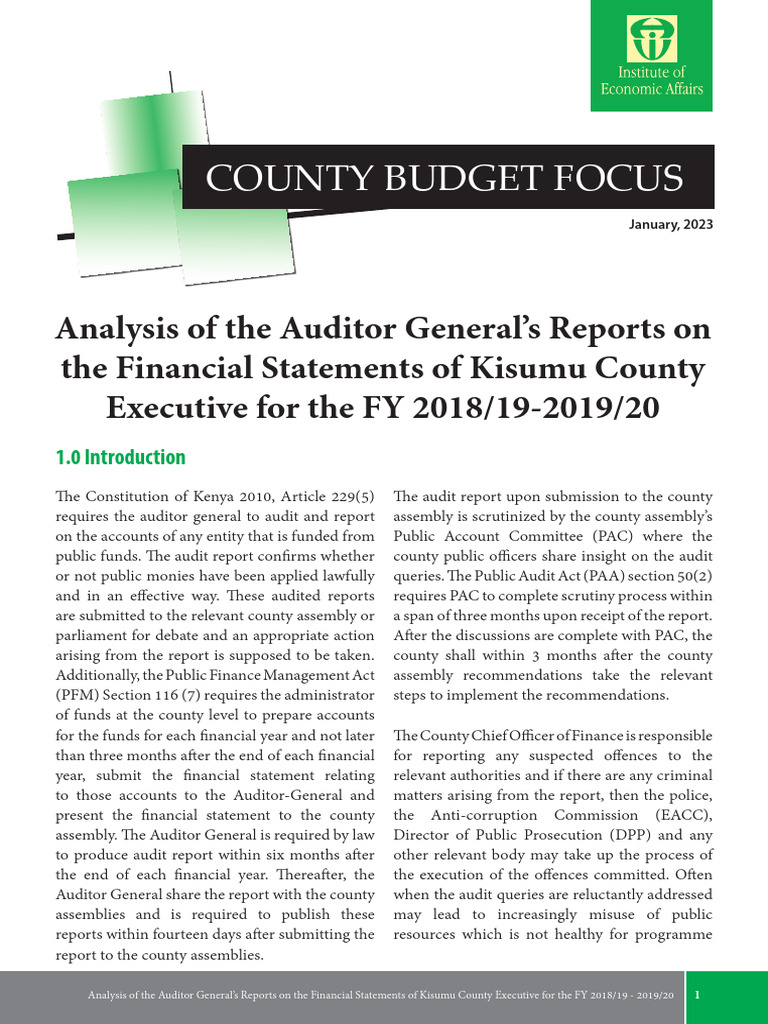 Analysis Kisumu-County 2023 Final | PDF | Audit | Financial Audit