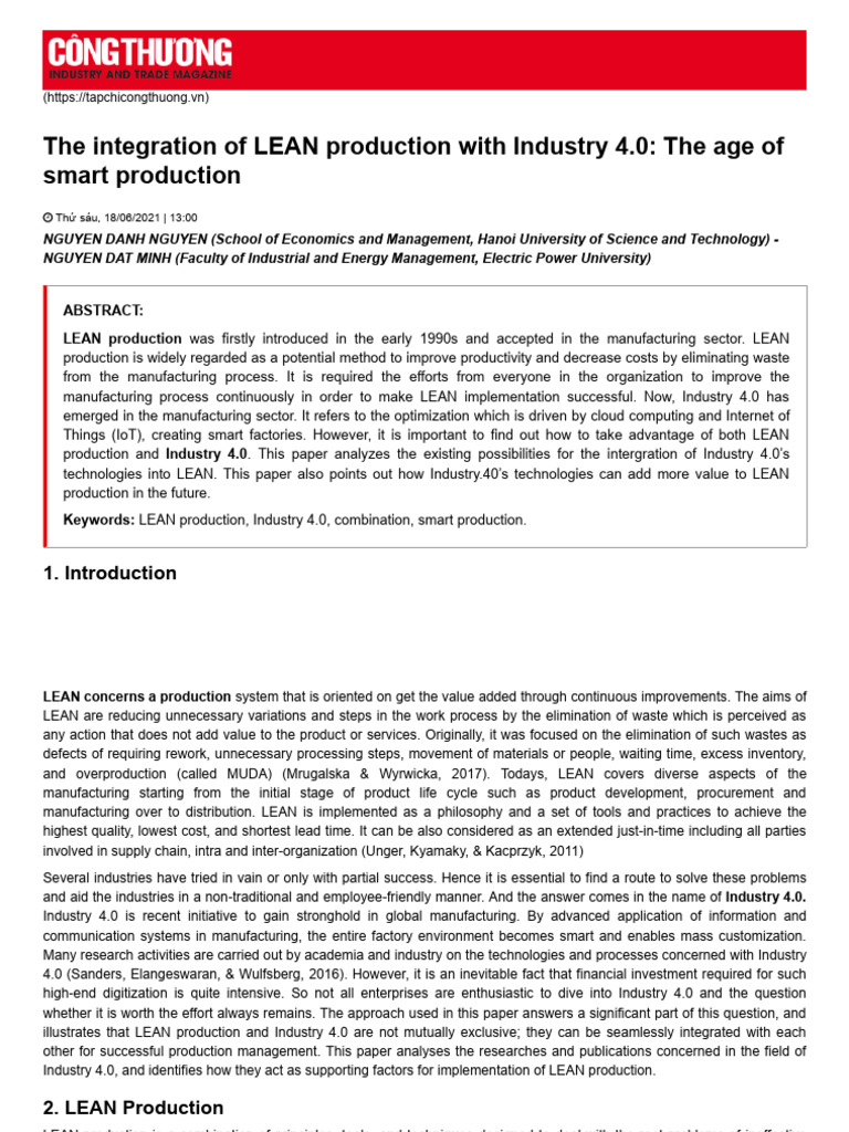 The Integration of LEAN Production With Industry 4.0 - The Age of Smart Production | PDF | Lean ...
