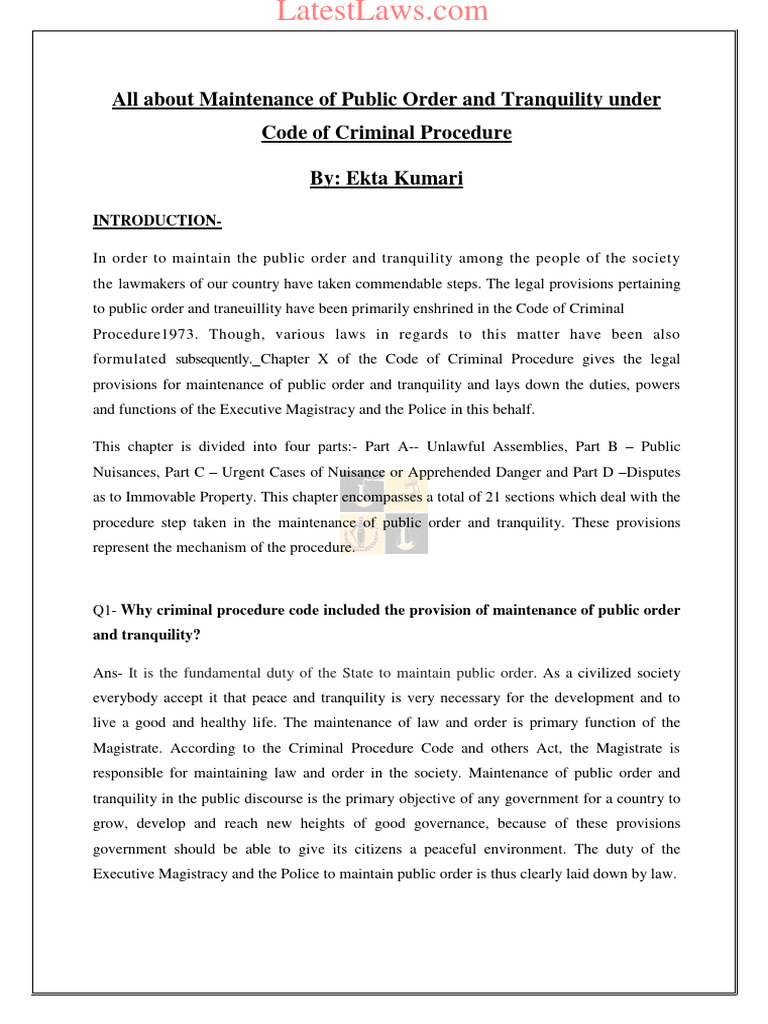 Maintenance of Public Order Laws | PDF | Criminal Procedure In South ...