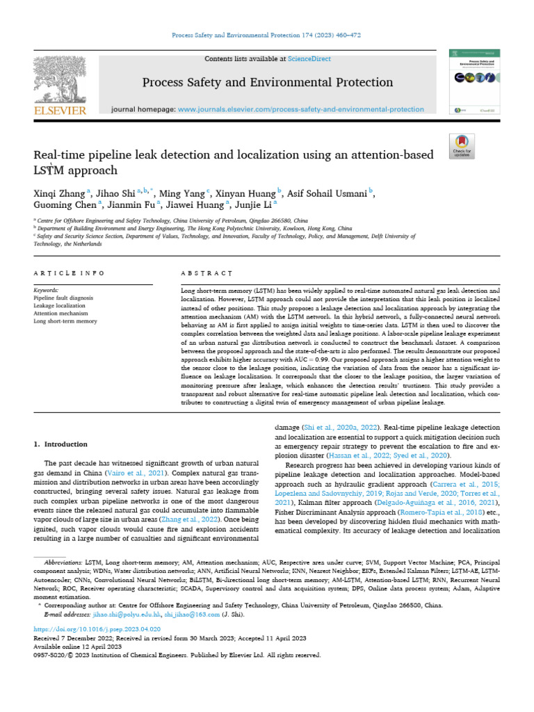 Real Time Pipeline Leak Detection and Localizati - 2023 - Process Safety and Env | PDF ...