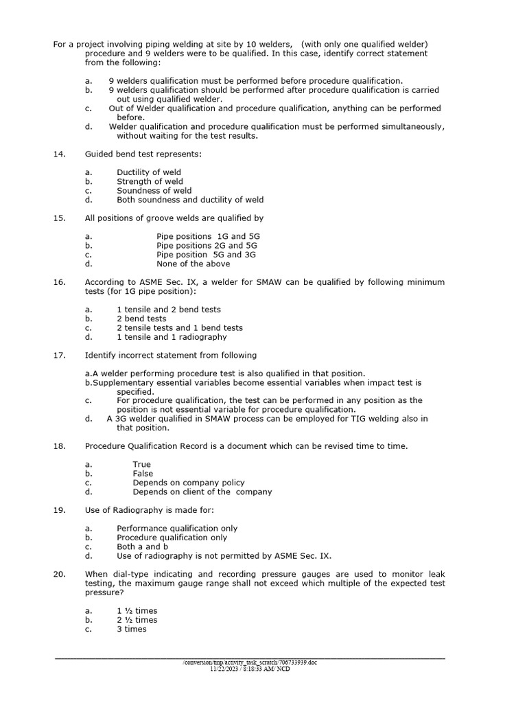 API 510 Close Book (Sec Ix & Sec V) - 20 | Download Free PDF | Pipe ...