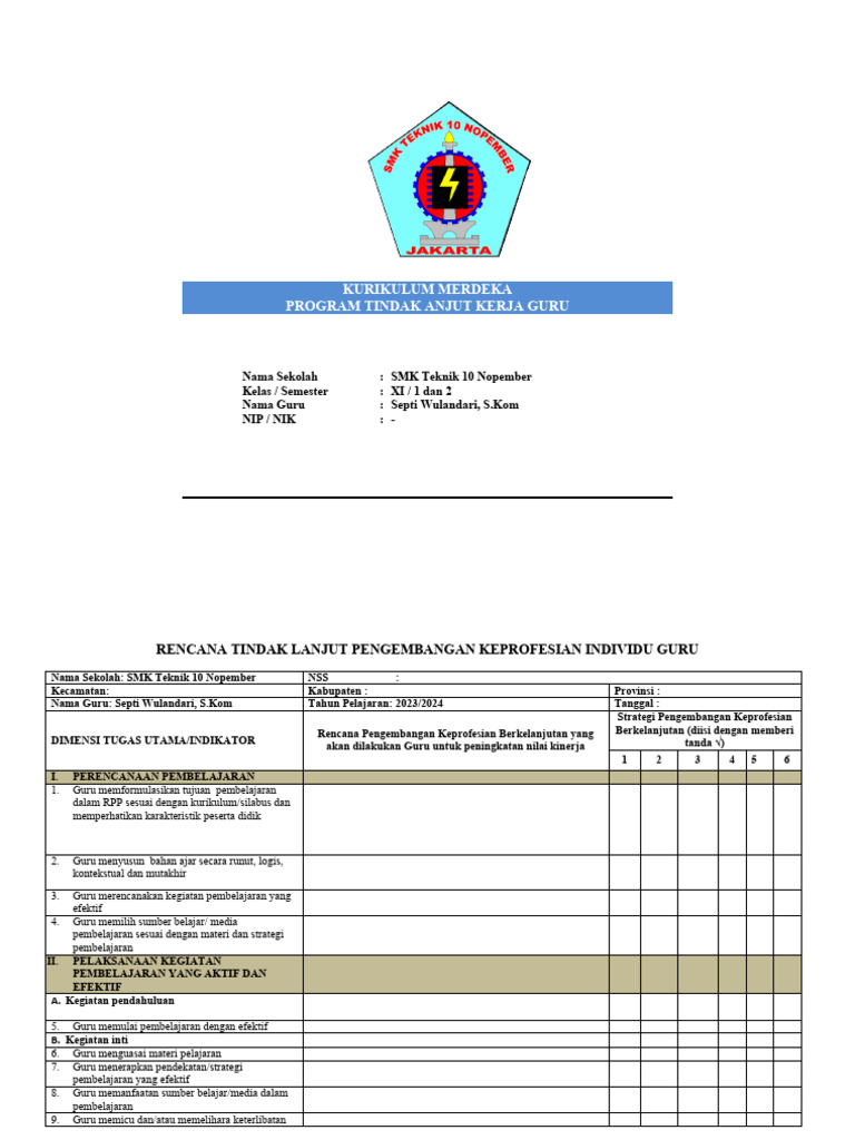 Program Tindak Lanjut Kerja Guru Kelas Xi Gunawan | PDF | Karier & Perkembangan