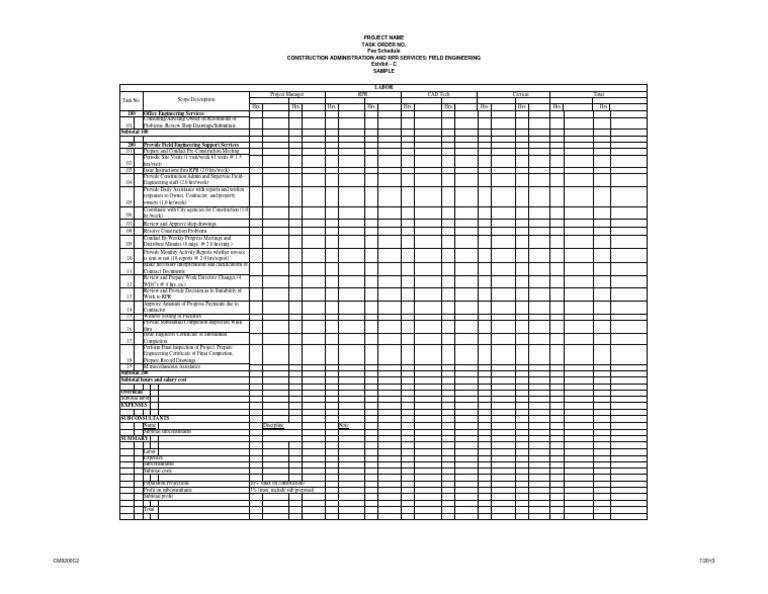 CM 9200C2 Construction Services Task Order Sample Cost Proposal Cost ...