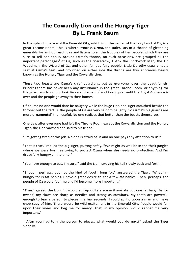 The Cowardly Lion and The Hungry Tiger | PDF | Land Of Oz | Princess Ozma