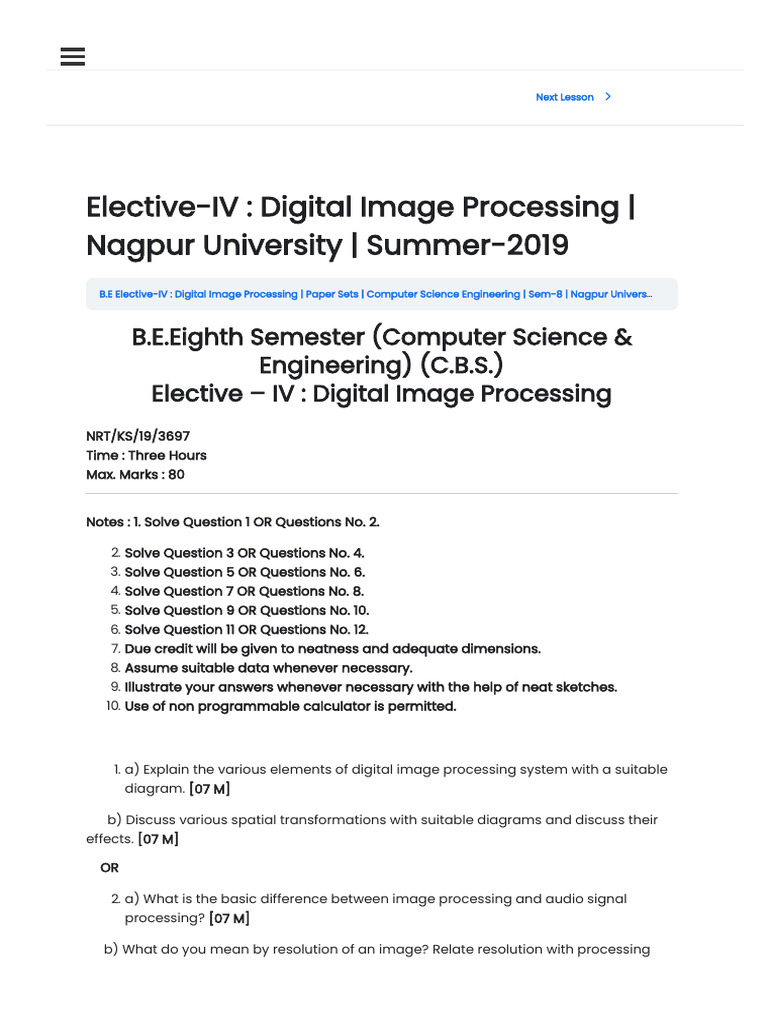 WWW Gradplus Pro Lessons Elective IV Digital Image Processing Nagpur University | PDF | Data ...