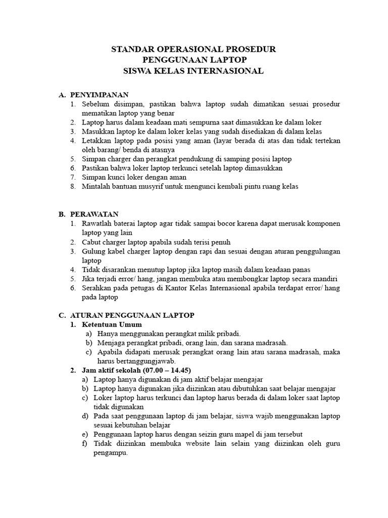 Sop Penggunaan Laptop | PDF