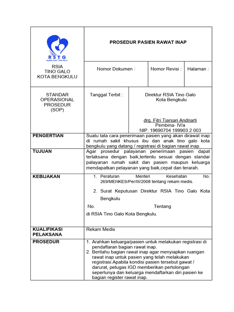 Sop Prosedur Pasien Rawat Inap RM | PDF