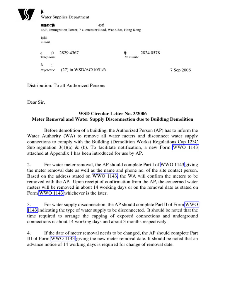 2006 - 3 - Meter Removal and Water Supply Disconnection Due To Building ...