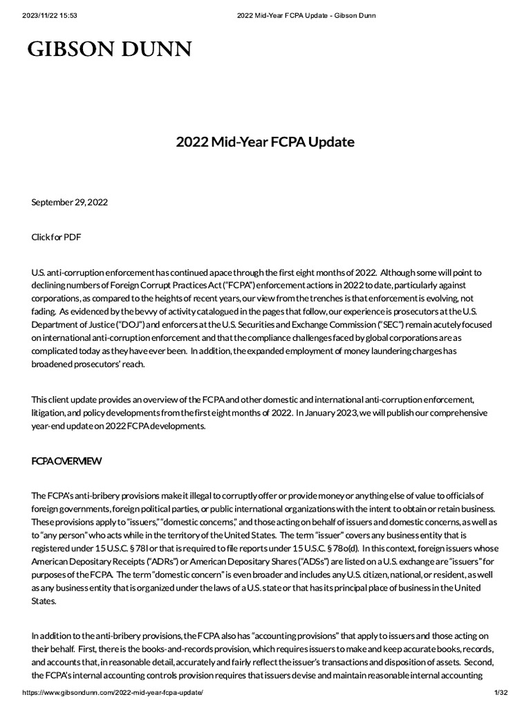2022 Mid-Year FCPA Update - Gibson Dunn 1 | PDF