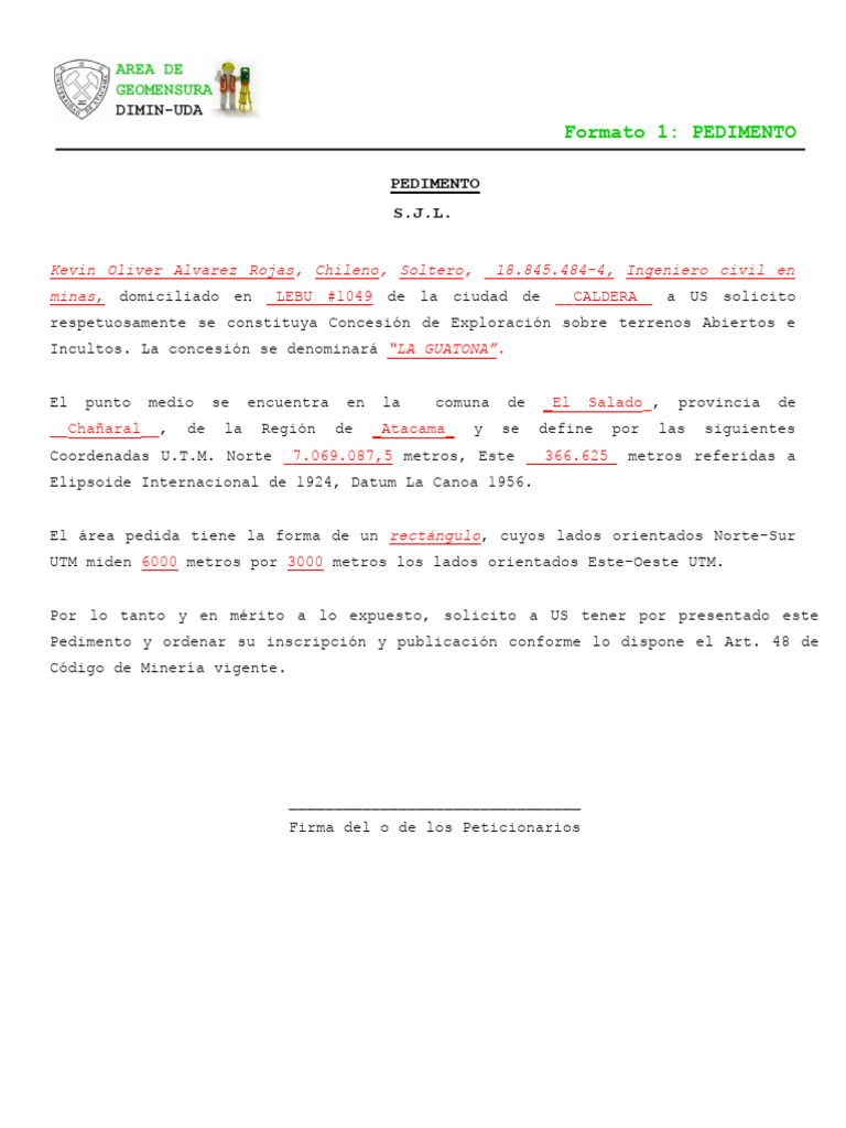 Solicitud de Concesión de Exploración minera | PDF | Viajes y turismo | Derecho