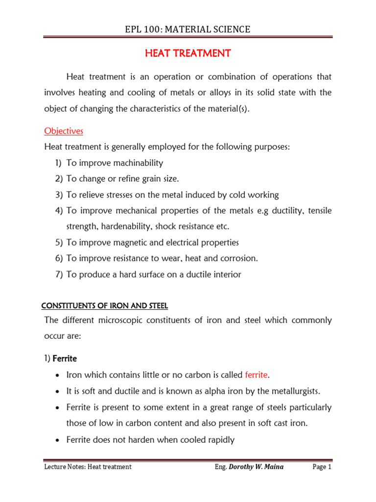 Lecture Heat Treatment | PDF | Heat Treating | Steel