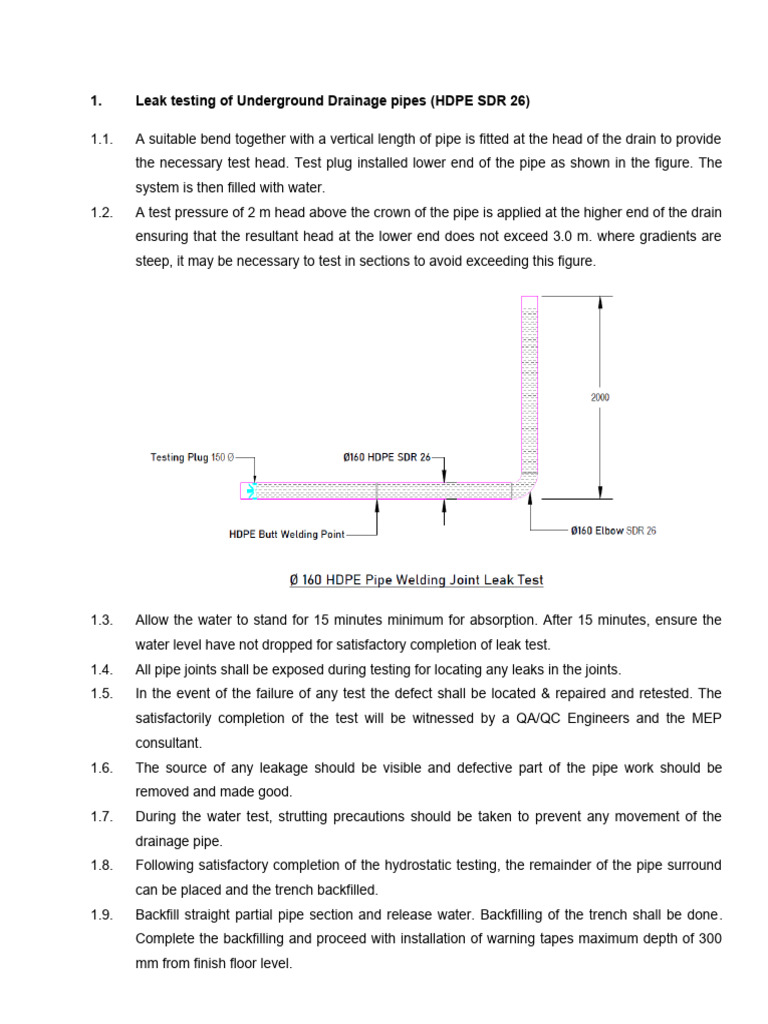 Leak Testing of Underground Drainage Pipes | PDF