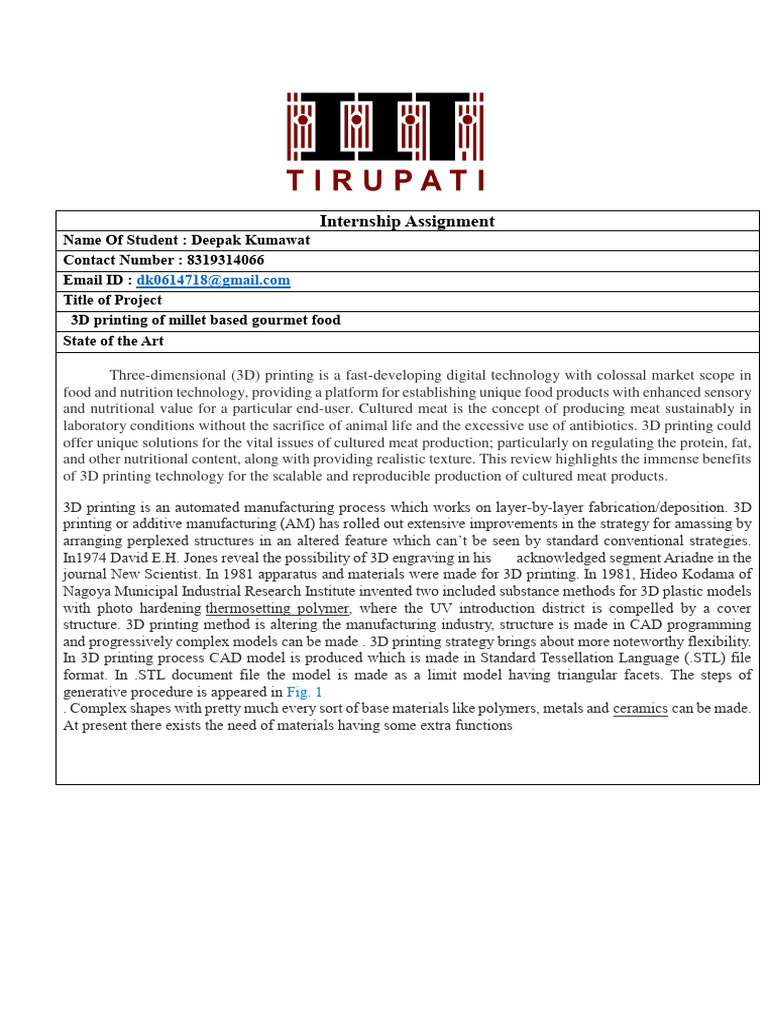 Deepak Kumawat Internship | PDF | 3 D Printing | Chocolate