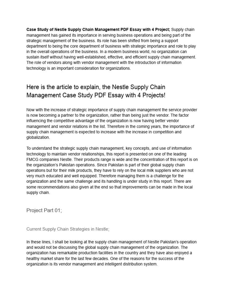 Nestle Supply Chain Management Case Study PDF | PDF | Supply Chain ...