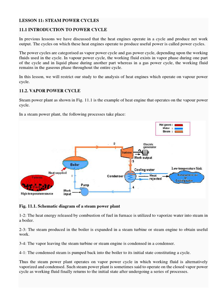 Lesson 11 - Steam Power Cycles | PDF | Steam | Steam Engine