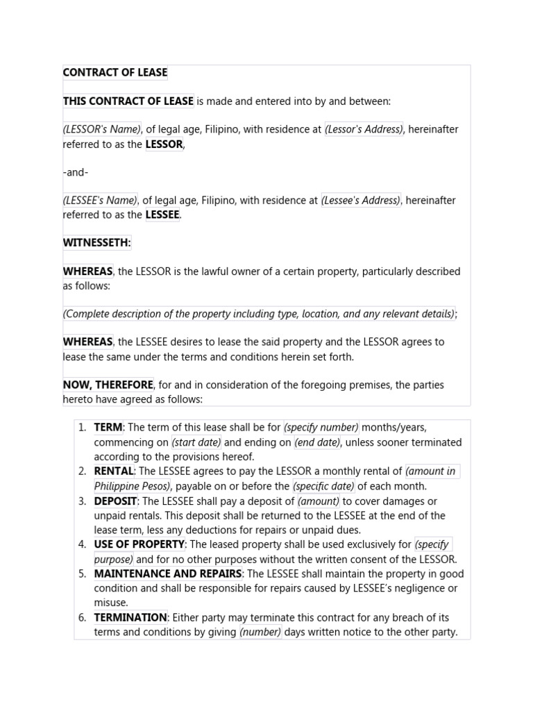 Contract of Lease Sample Philippines | PDF | Lease | Private Law