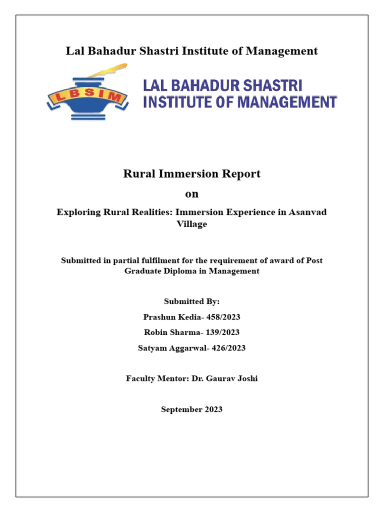 Rural Immersion in Asanvad Village Report | PDF | Health Care | Biogas