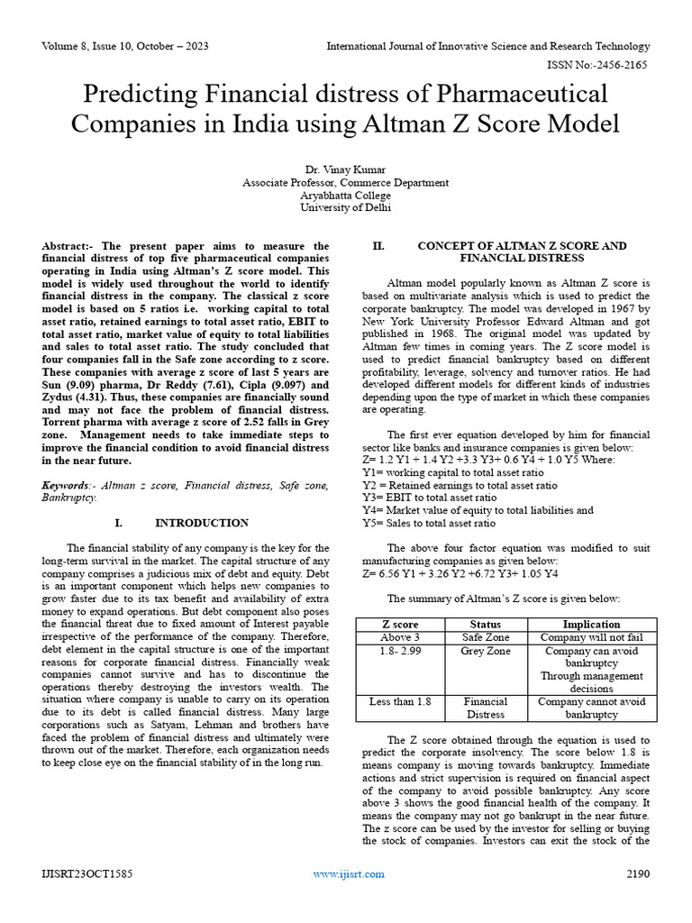 Predicting Financial Distress of Pharmaceutical Companies in India ... Predicting Financial Distress of Pharmaceutical Companies in India ...